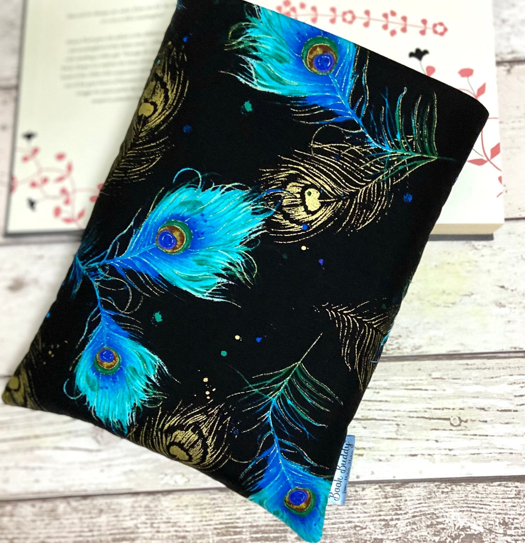 Peacock Feather Book Buddy, Metallic Padded Book Sleeve, Bird Lover ...