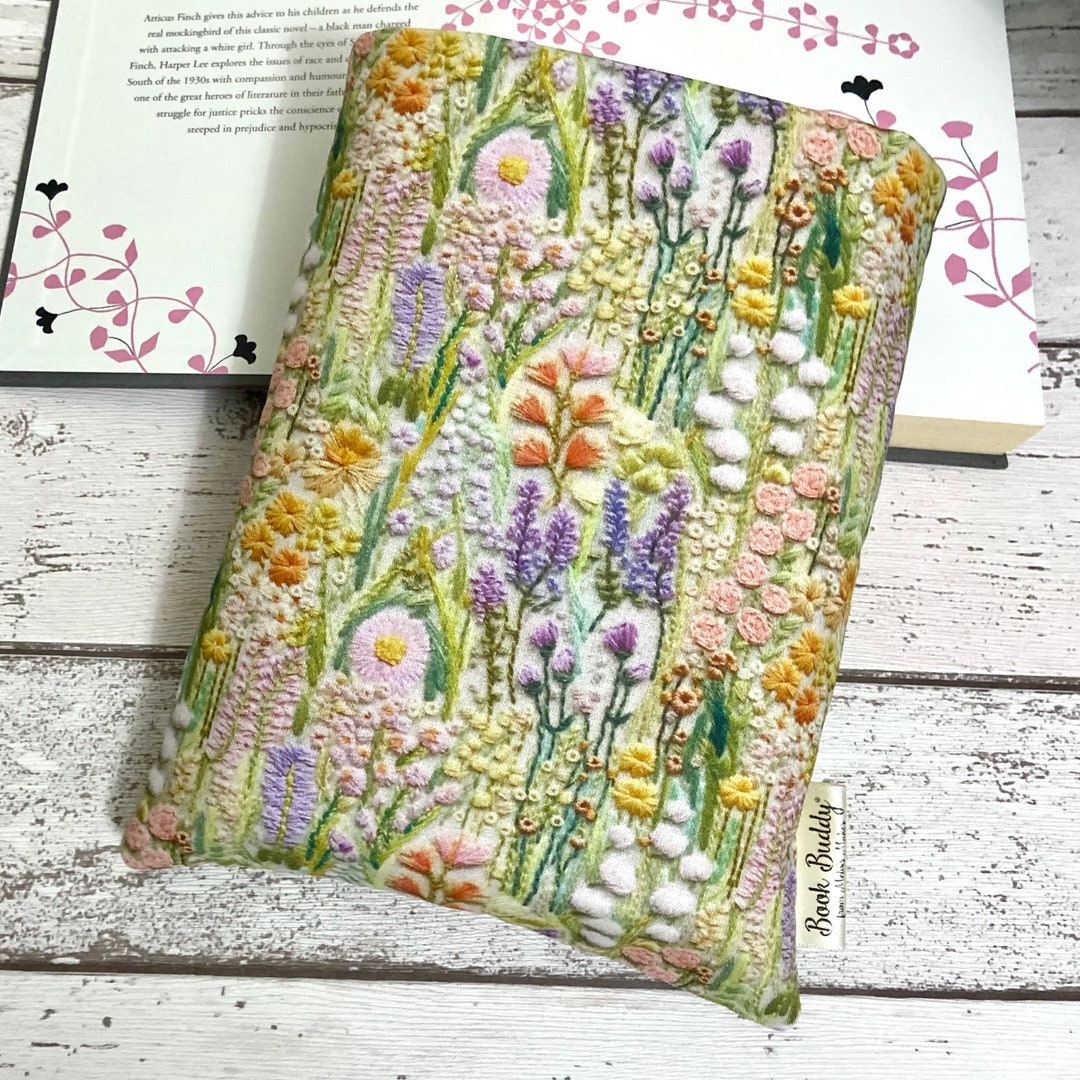 Lavender Garden Book Sleeve: Embroidery Effect Cotton Book Cover - Etsy