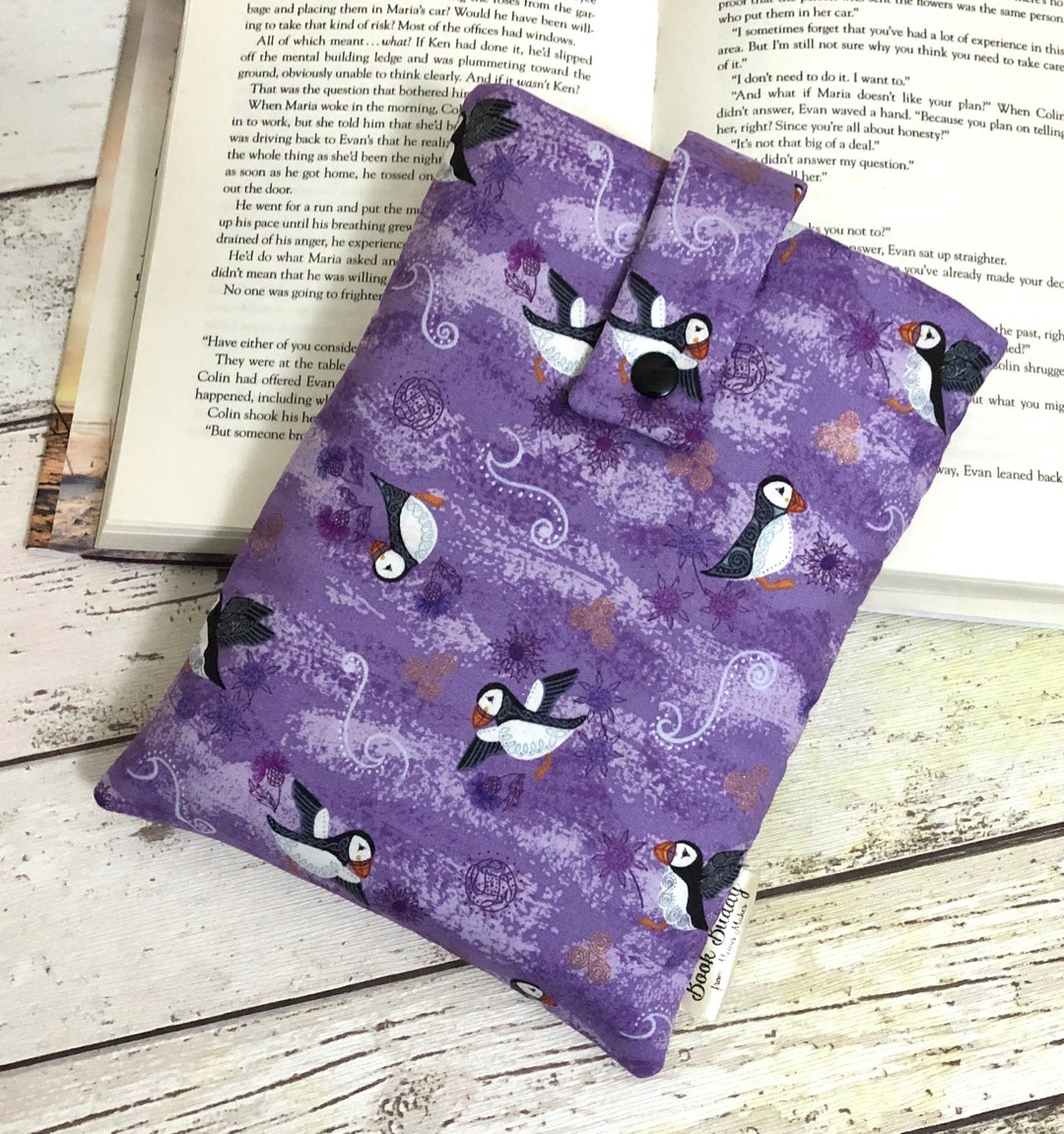 Purple Puffin Book Sleeve: Padded Cotton Book Protector - Etsy
