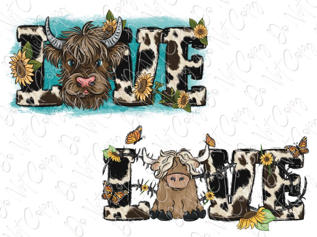 Cow SUBLIMATION TRANSFER, Ready to Press Transfer, LOVE, Butterfly, Cow ...