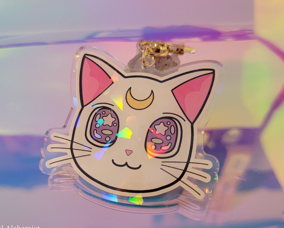 Holographic Kawaii Double-sided Luna and Artemis Sailor Moon Cat Key Chain - Etsy