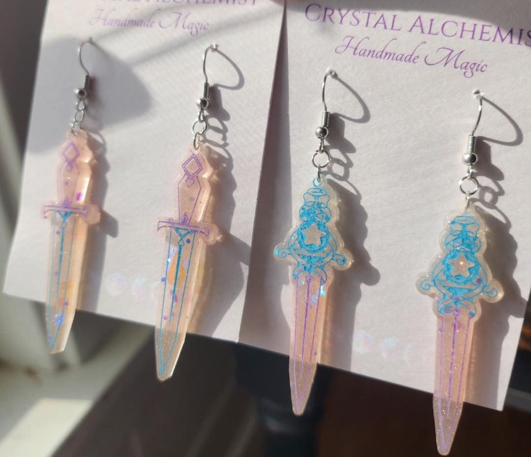 Kawaii Crystal Shimmer Sword Dagger Sparkle Dangle Earrings - Etsy