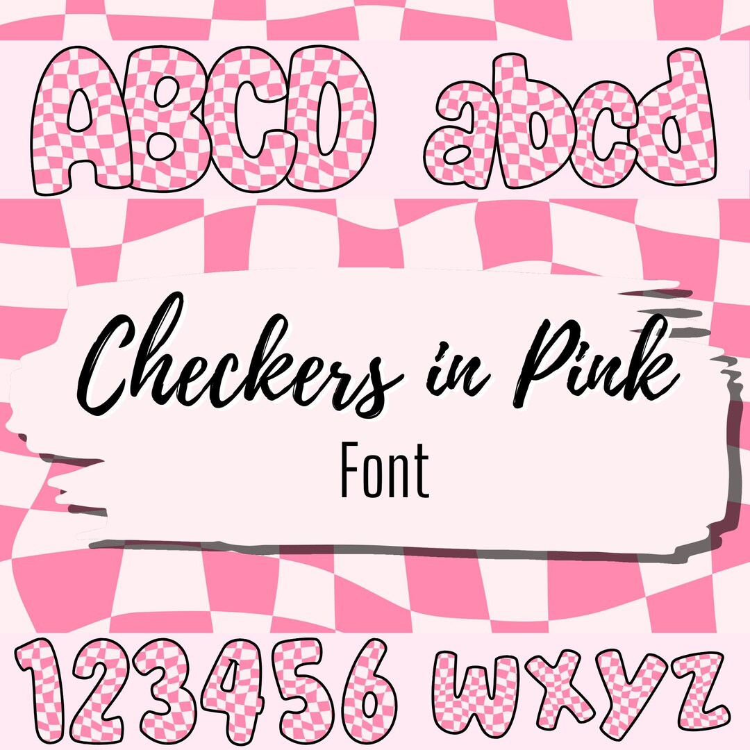 Checkers in Pink Font - Pink Checkered Alphabet PNG Bundle | Digital ...