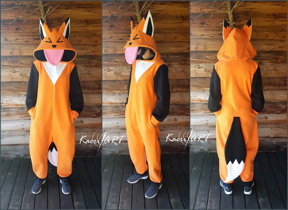 Handmade Orange Fox Kigurumi Pajamas - Custom Furry Suit, Fursona Pjs ...