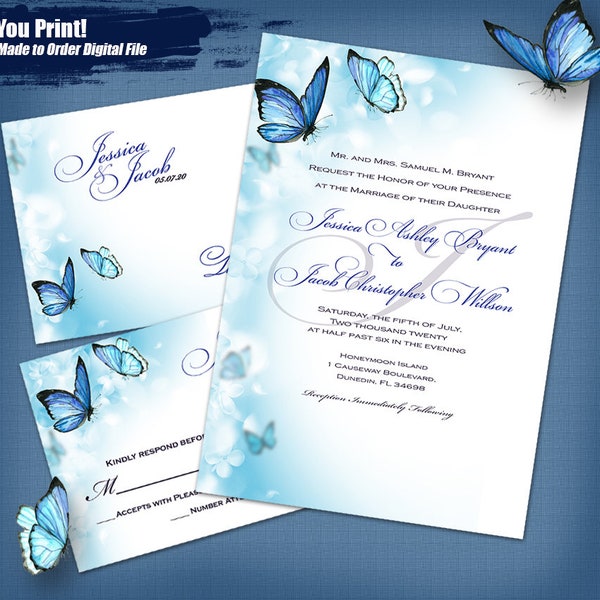 Blue Butterfly Wedding Invitations - Etsy