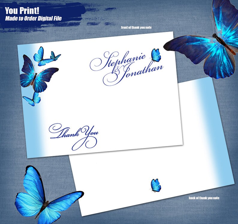 Blue Butterflies Wedding Invitation Set Digital, Printable Wedding ...