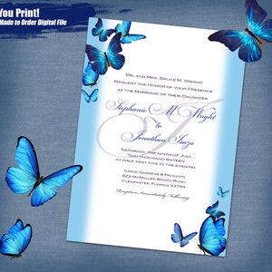 Blue Butterflies Wedding Invitation Set Digital, Printable Wedding ...
