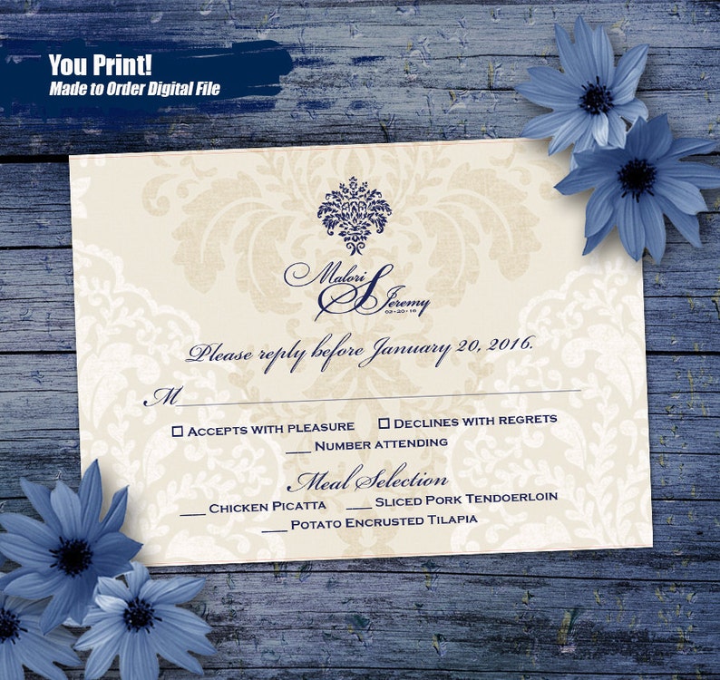 Printable Vintage Damask Wedding Invitation Set Damask | Etsy