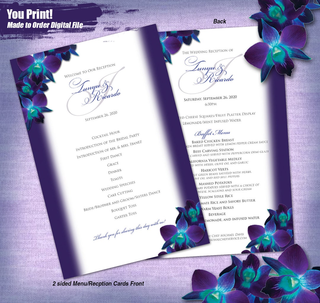 T&R Custom Blue Orchid Menu, Printable Menu/reception Cards, Digital ...