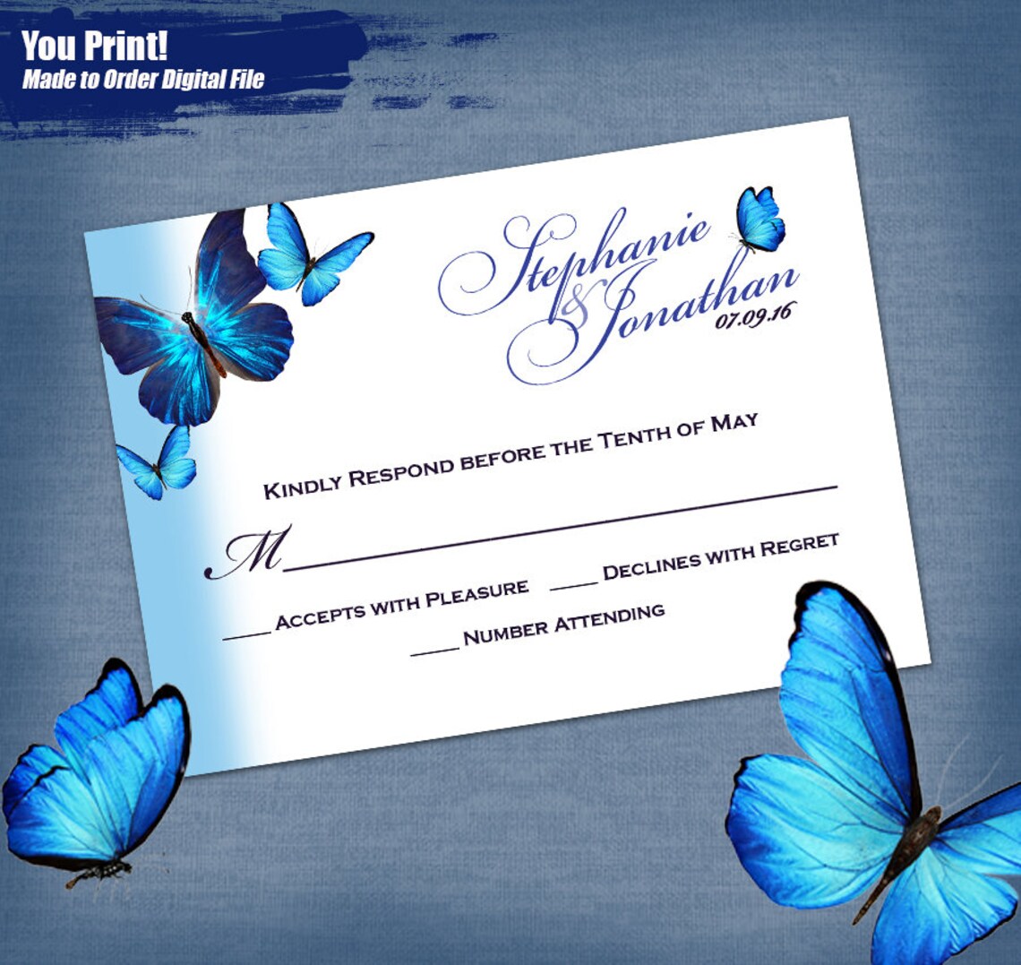 Blue Butterflies Wedding Invitation Set Digital, Printable Wedding ...