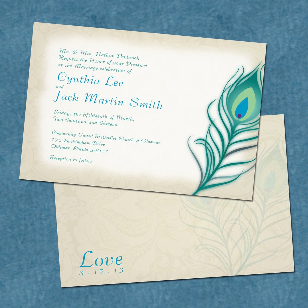 Peacock Invitation Digital Design Peacock Elegance Wedding - Etsy