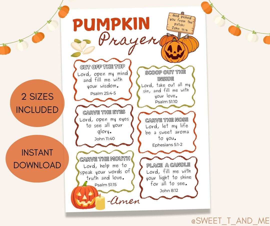 Pumpkin Prayer Carving Printable, Christian Halloween Craft for Kids ...