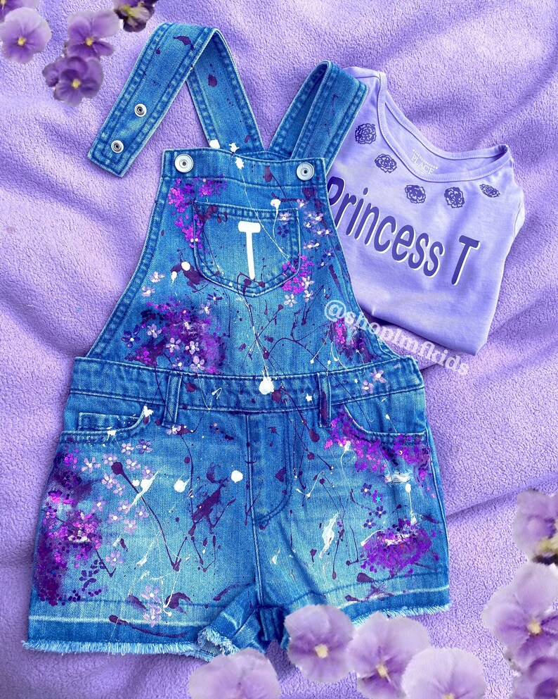 Little Girls Custom Overalls Playsuit, Floral Denim Jumpsuit, Toddler ...