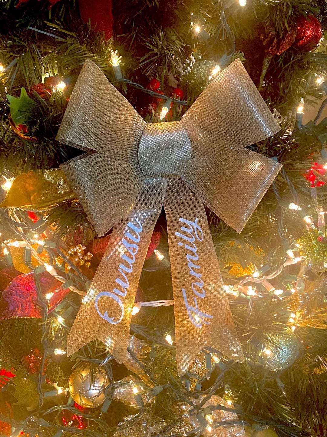 Christmas Bow With Names, Personalized Christmas Tree Decor, Custom ...
