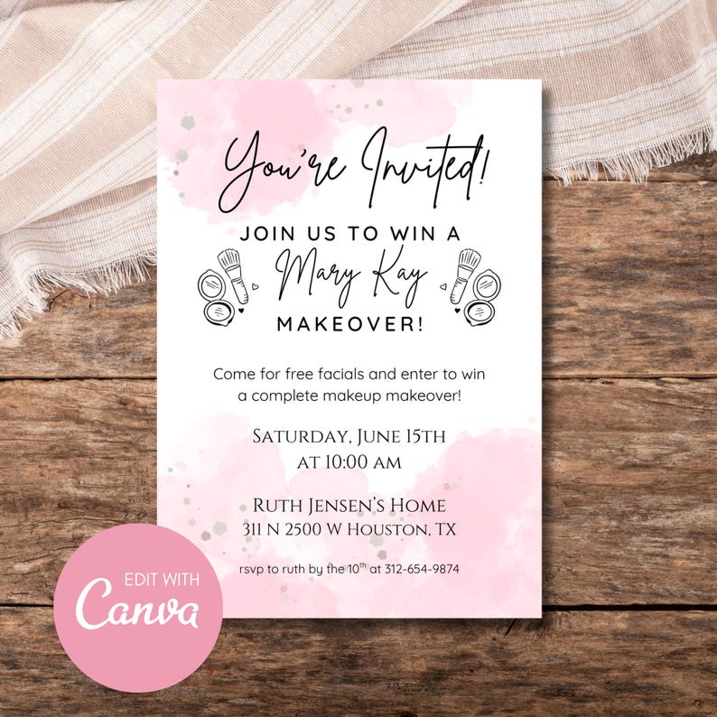 Editable Mary Kay Party Invitation: Makeup Open House Flyer (digital ...