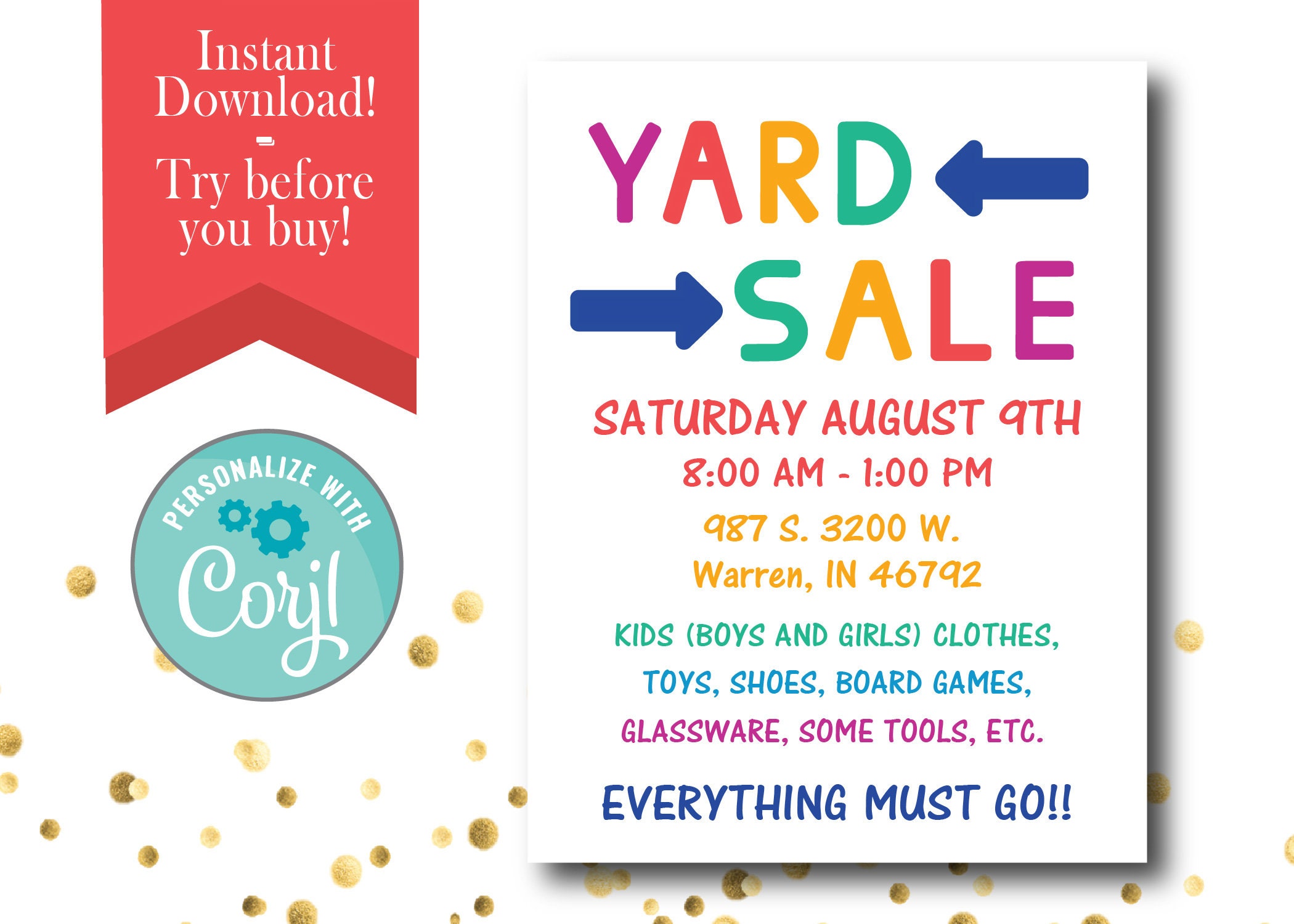 Yard Sale Flyer / Yard Sale Printable Template / Editable Yard Sale ...