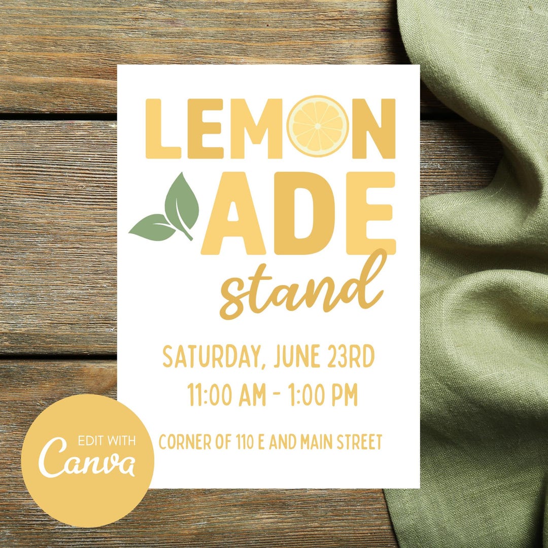 Lemonade Stand Flyer: Editable Printable Poster (5x7" Digital Download ...