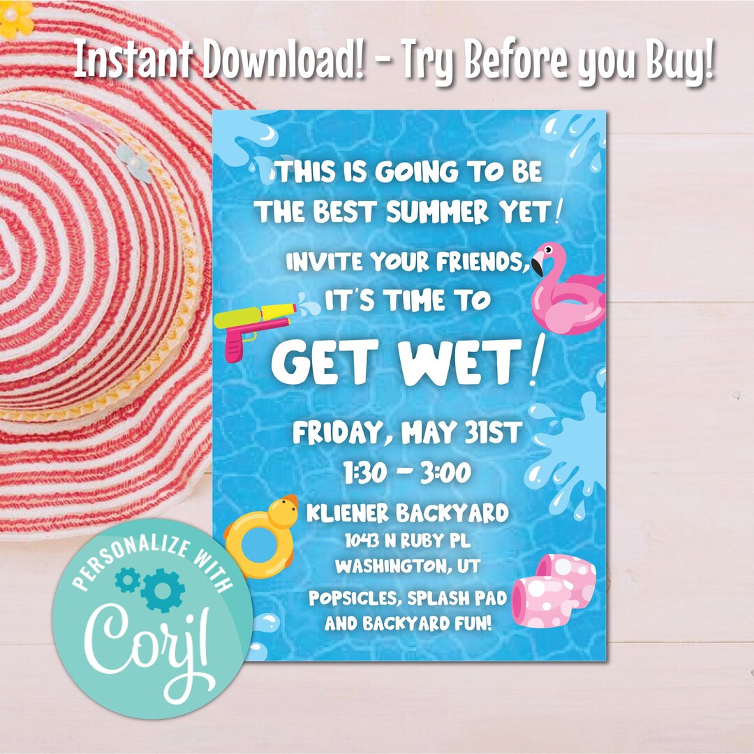 Water Party Invitation / Water Birthday Party Invite / Pool Party ...