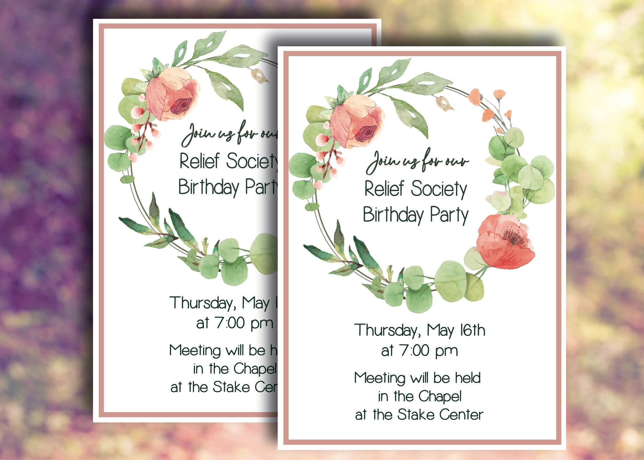 Relief Society Birthday Celebration Invitations