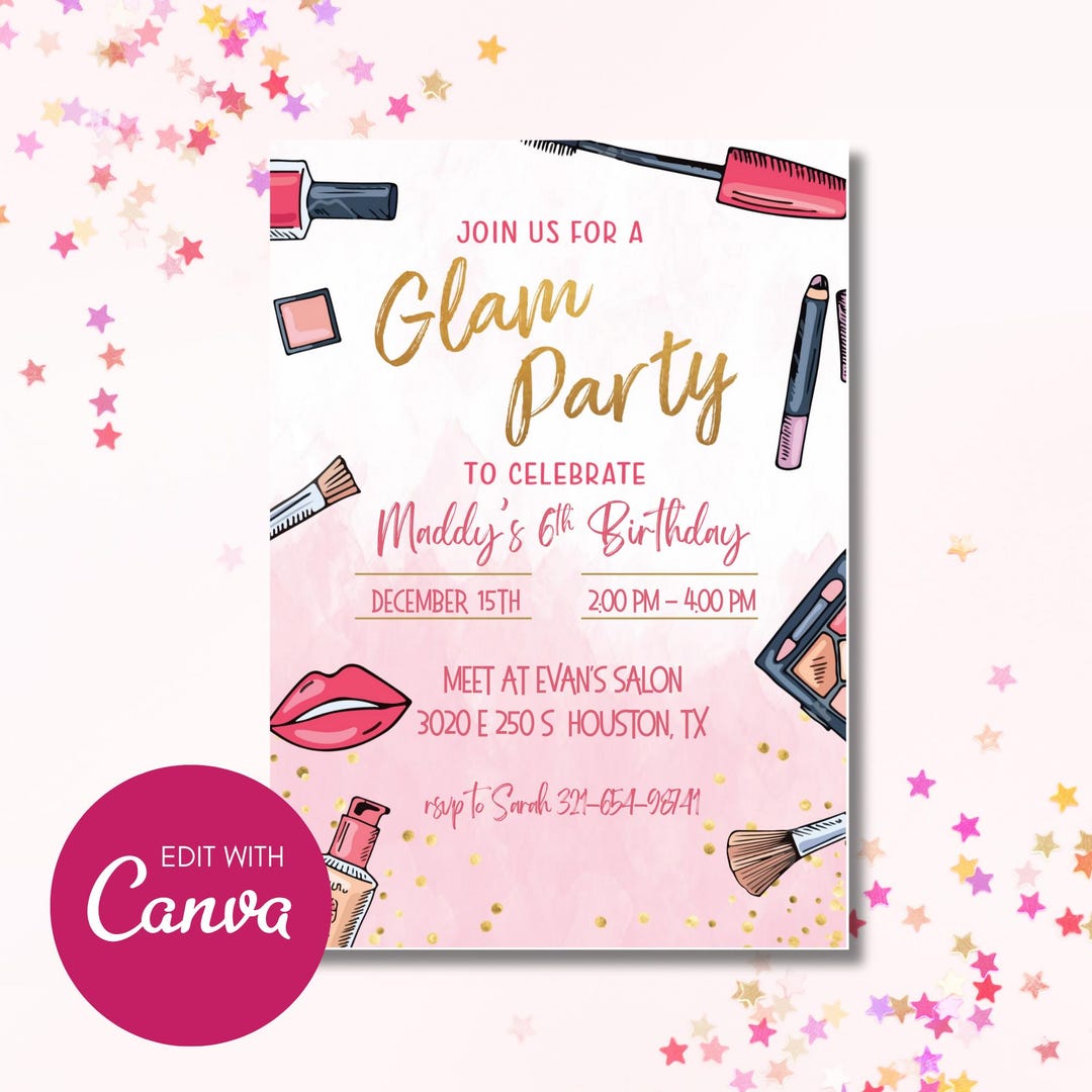 Glam Spa Birthday Party Invitation: Makeup & Makeover (digital Download ...