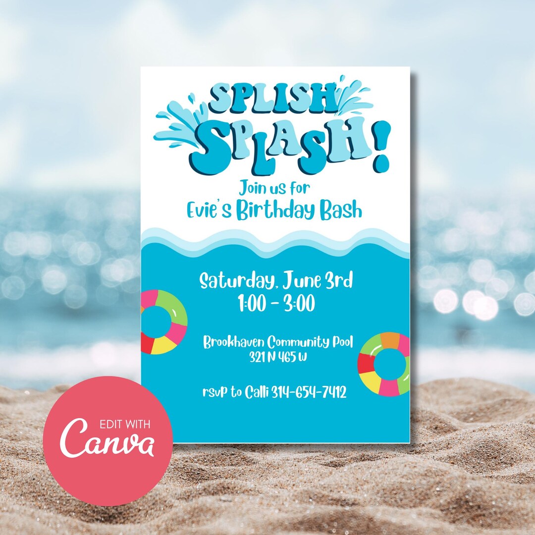 Splish Splash Pool Party Invitation: Editable Text (digital Download ...