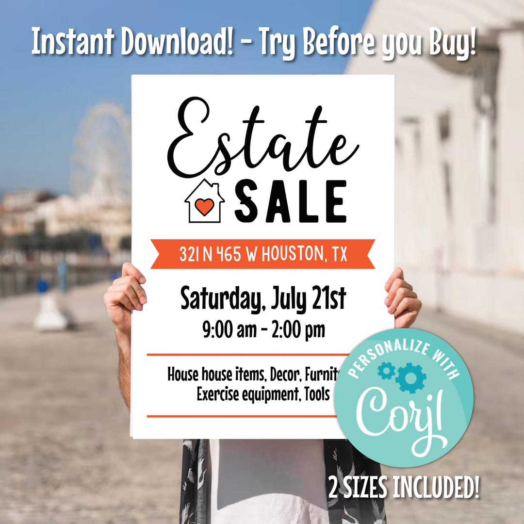 Estate Sale Flyer / Yard Sale Flyer / Yard Sale Printable / Yard Sale ...