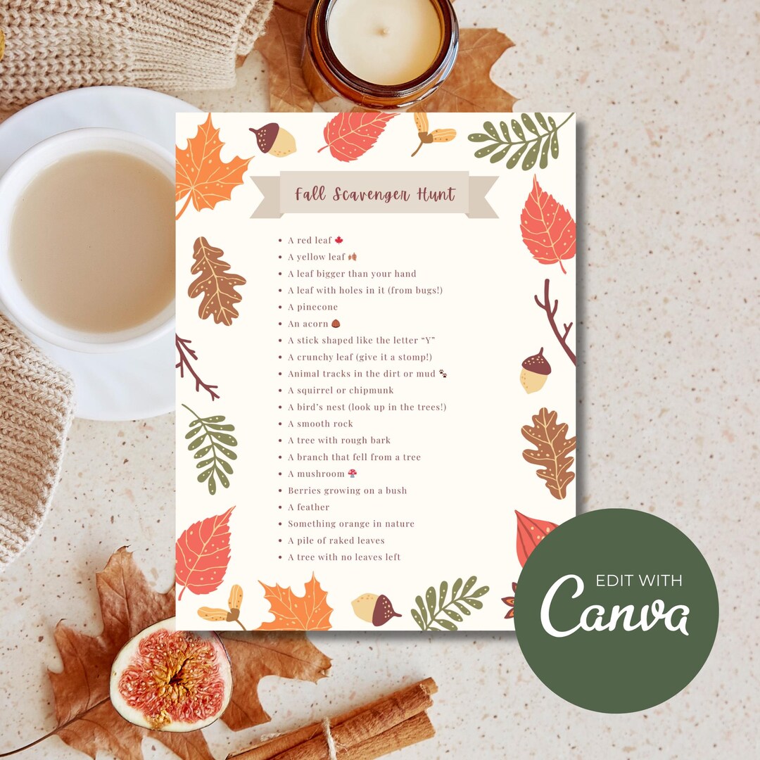 Fall Nature Scavenger Hunt for Kids (digital Download 8.5x 11 Image) - Etsy