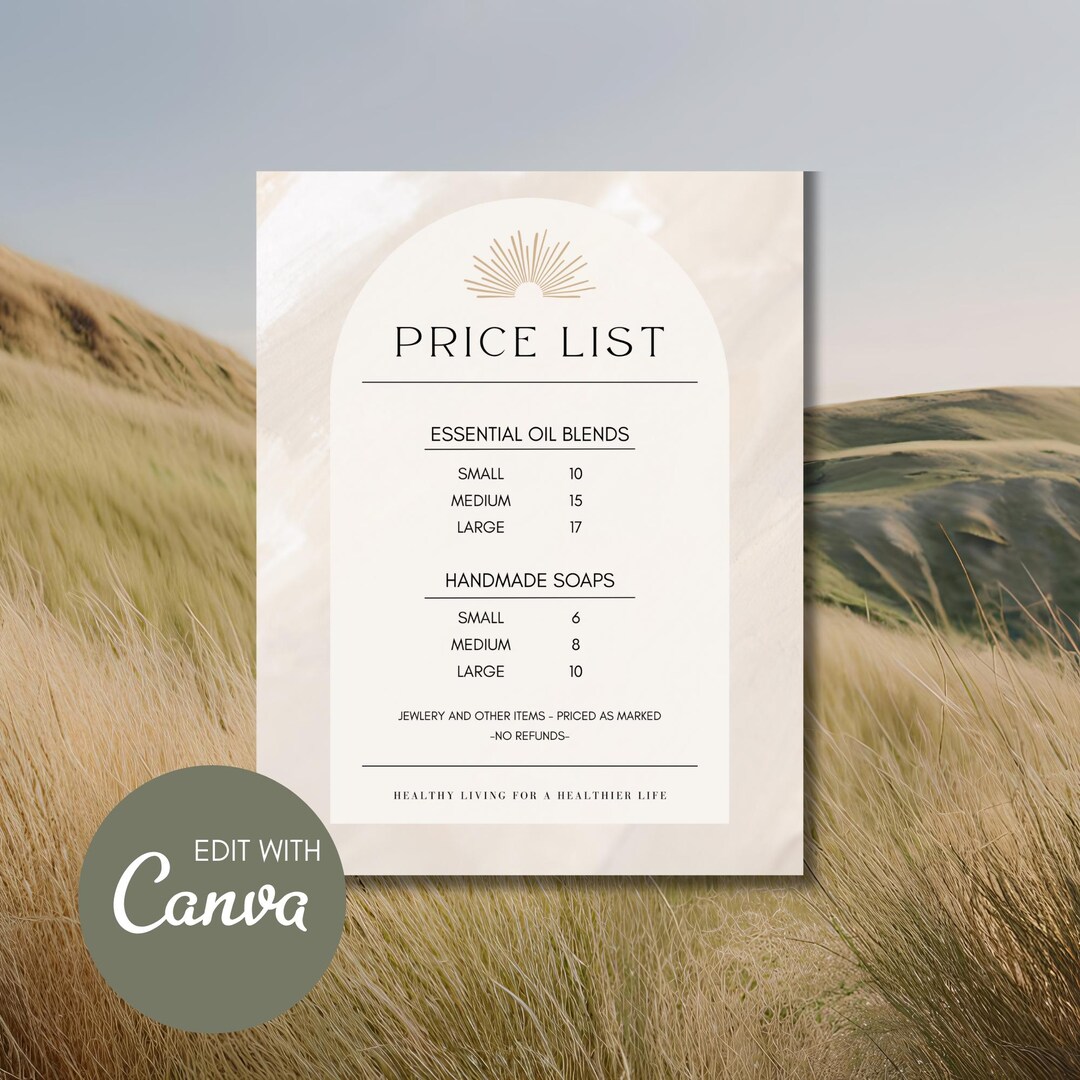 Neutral Modern Vendor Price List Template (digital Download 5x7" Image ...
