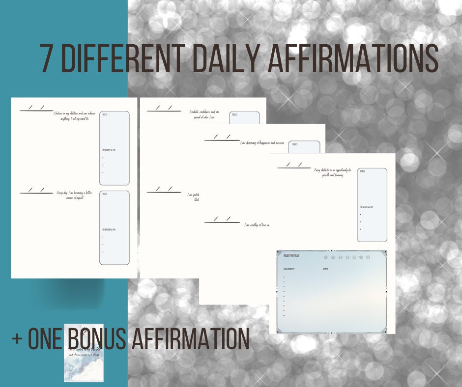 Printable Weekly Affirmation Planner, Undated Calendar,daily Motivation ...