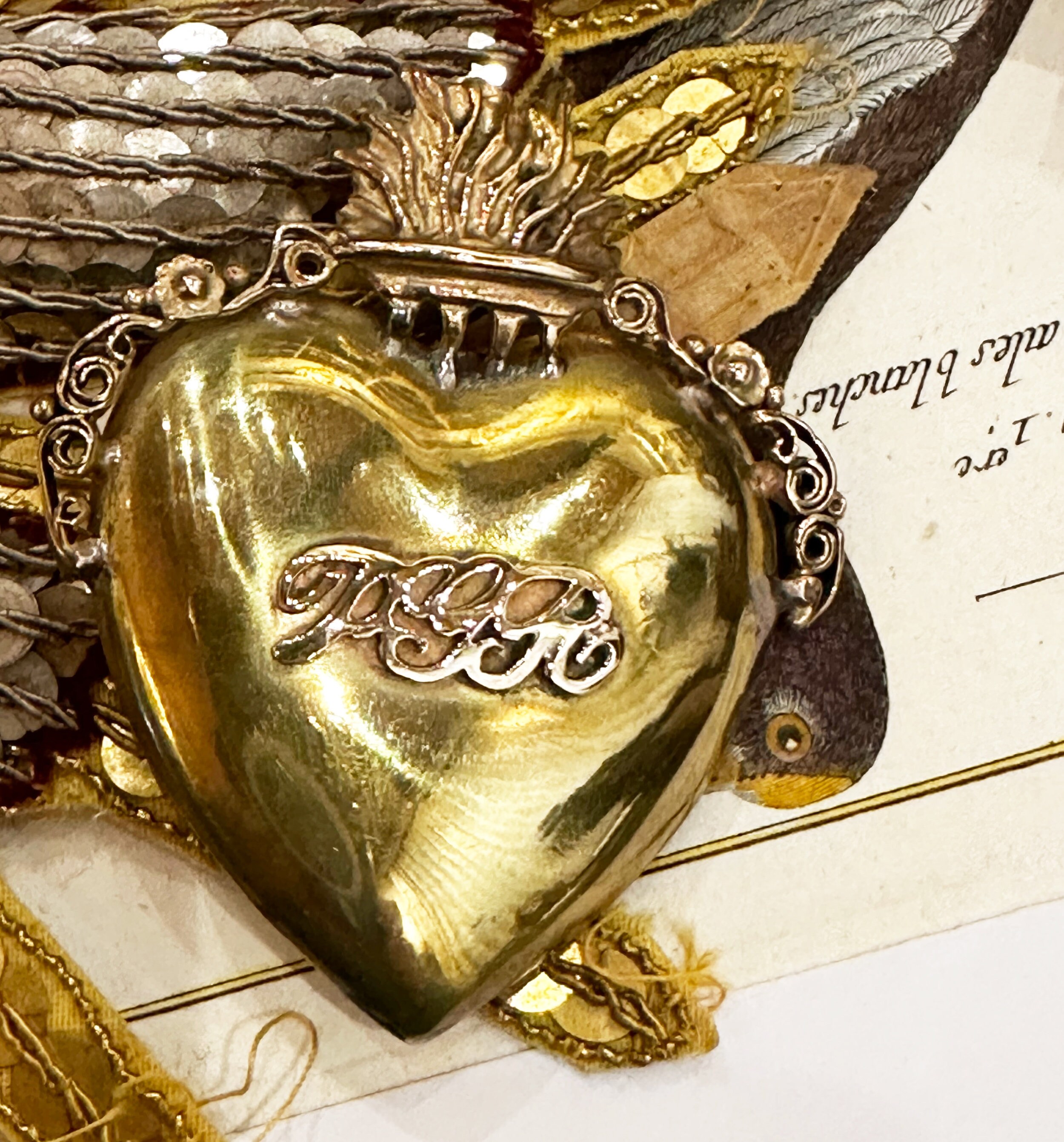 Antique Italian Flaming Sacred Heart - Etsy