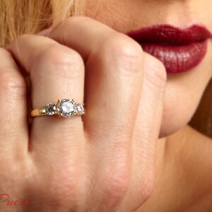 Gold Rings for Women, Solid Gold Ring Set, Round Cut Solid Rings Gold ...