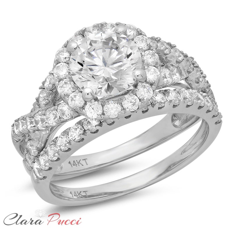 Halo Set Band Set Round Cut Set Set of Halo Rings Halo | Etsy