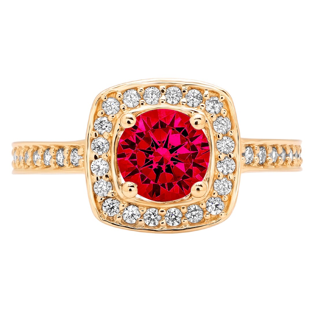 1.36 Ct Round Halo Red Ruby CZ VVS1 Classic Promise Bridal Wedding ...