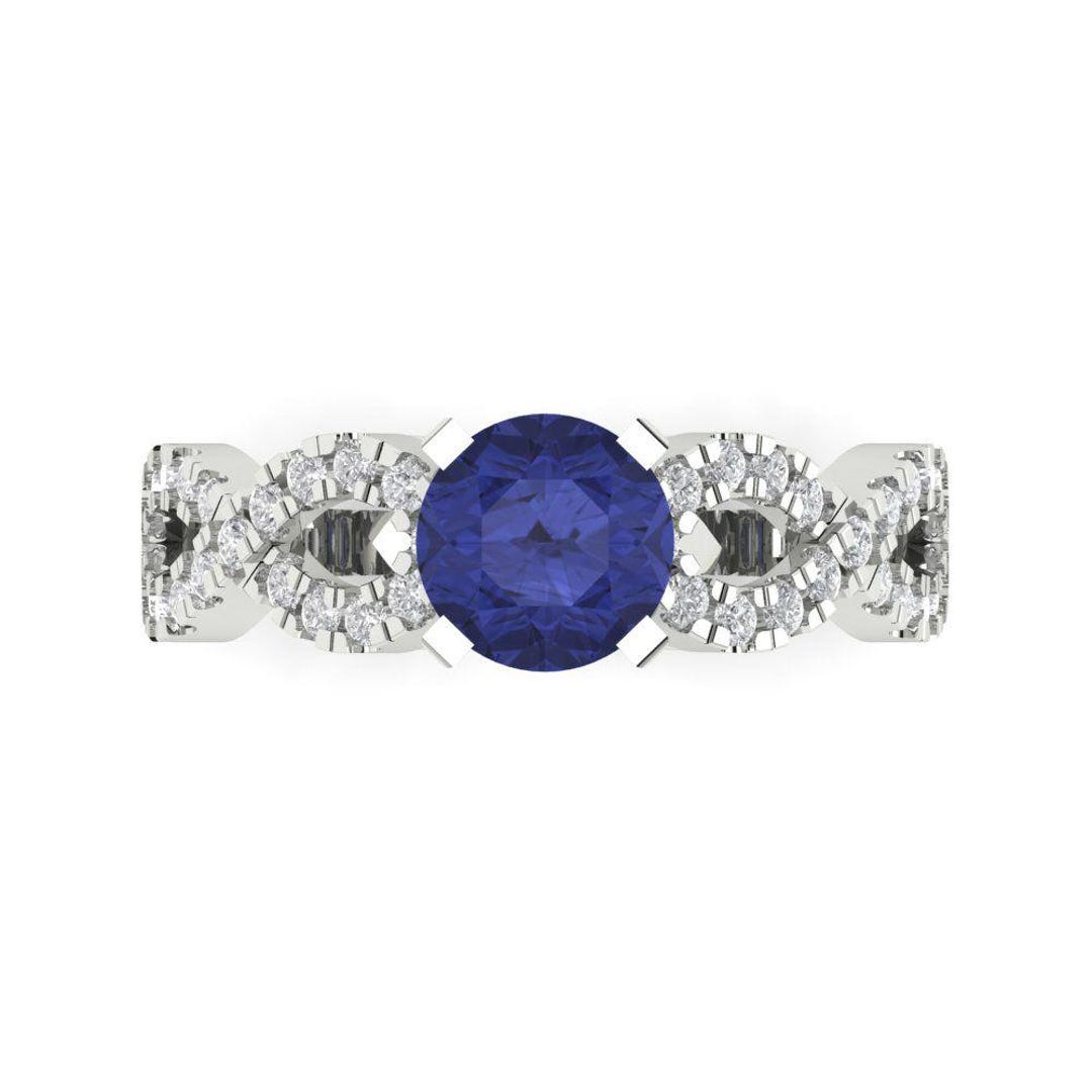 1.42 Ct Round Cut Simulated Tanzanite Engagement Ring | 14K White Gold ...