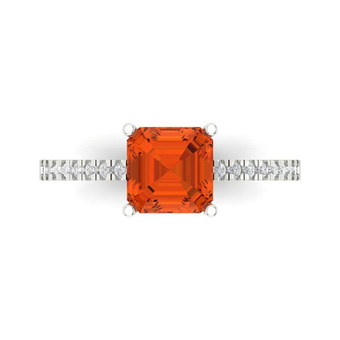 2.7 Ct Brilliant Asscher Cut Red Simulated Diamond Stone White Gold ...