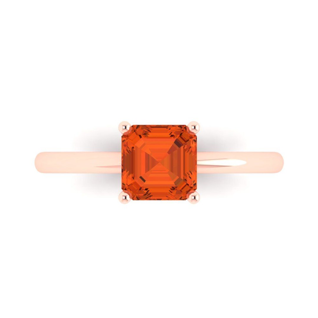 1.0 Ct Brilliant Asscher Cut Red Simulated Diamond Stone Rose Gold ...