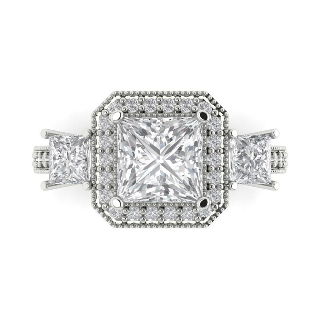 3.1 Ct Brilliant Princess Cut White Sapphire Stone White Gold Solitaire ...
