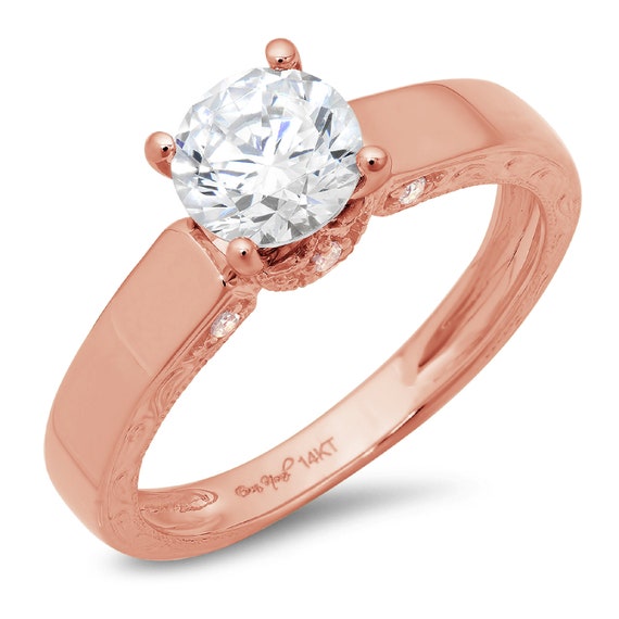 Promise Rings for Her for Her Promise Rings Promise for Her Rings 1.0 Ct Simulated Round Cut Solitaire Wedding Ring 14k Pink Rose Gold Etsy