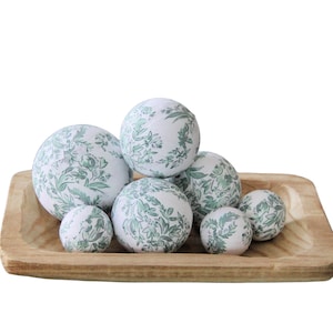Chinoiserie Rag Balls, Sage Green and White, Spring Home Decor Accents ...