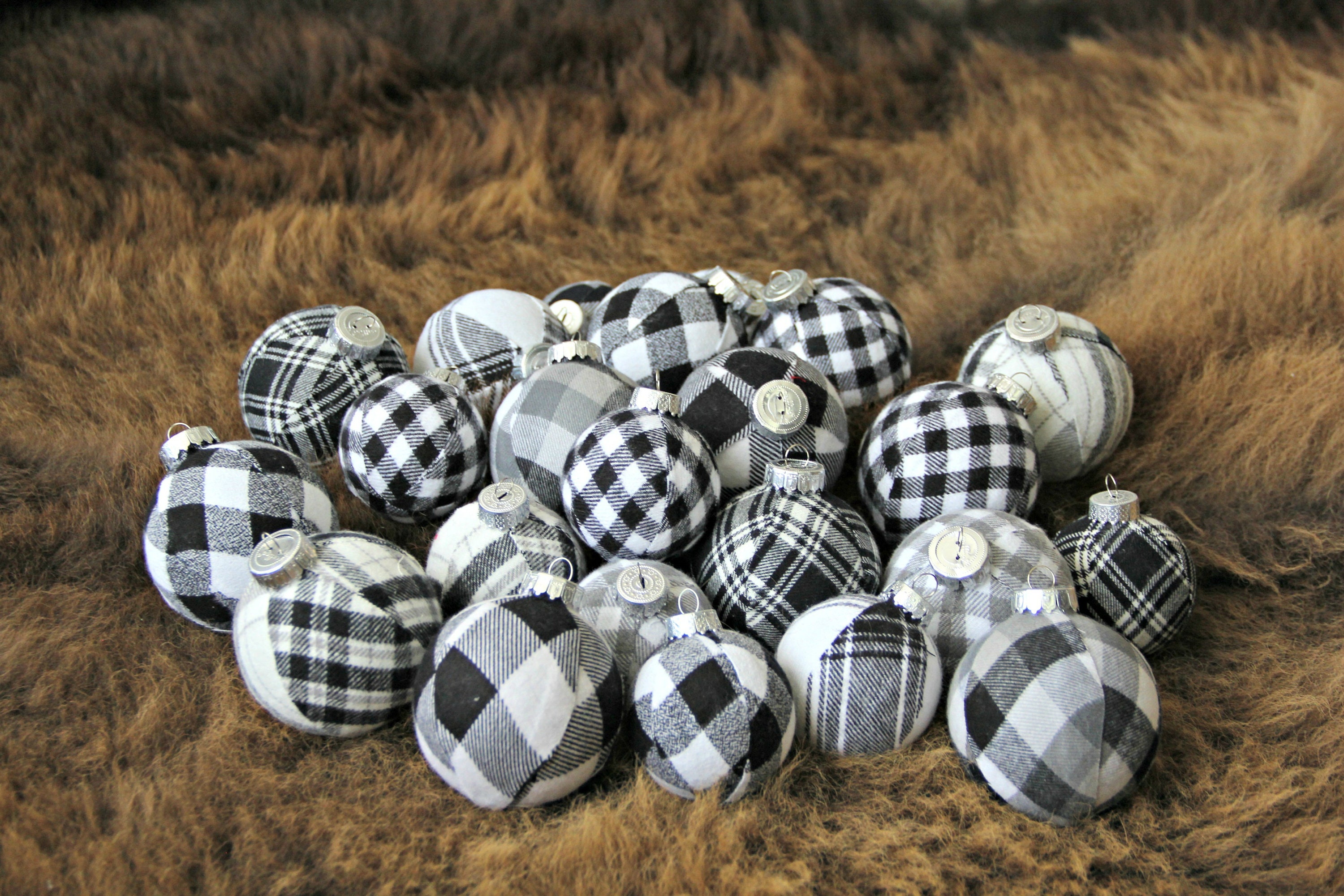 Black & White Buffalo Plaid Christmas Ornaments. Jumbo Set. - Etsy