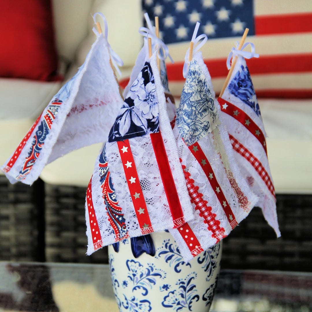 Fabric & Lace Rag Flags: French Country Patriotic Decor - Etsy
