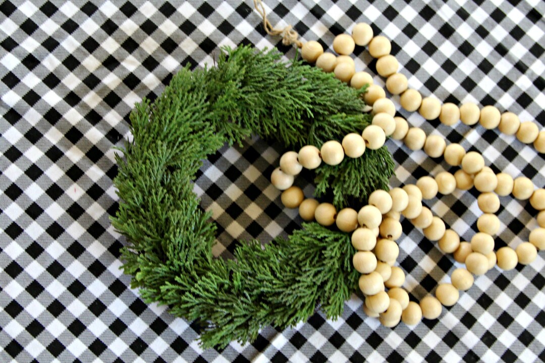 Natural Wood Bead Garland, Farmhouse Christmas Garland, Holiday Garland ...