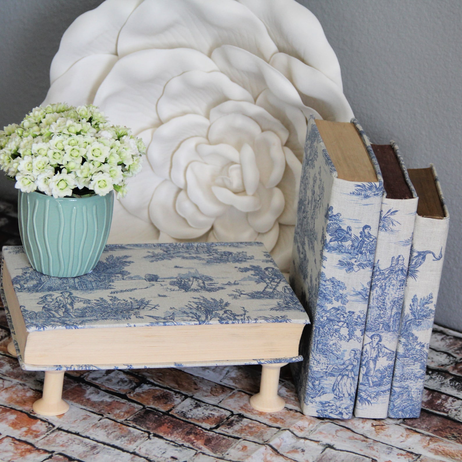 French Country Book Riser - Fabric Covered Books - Blue Toile - Etsy