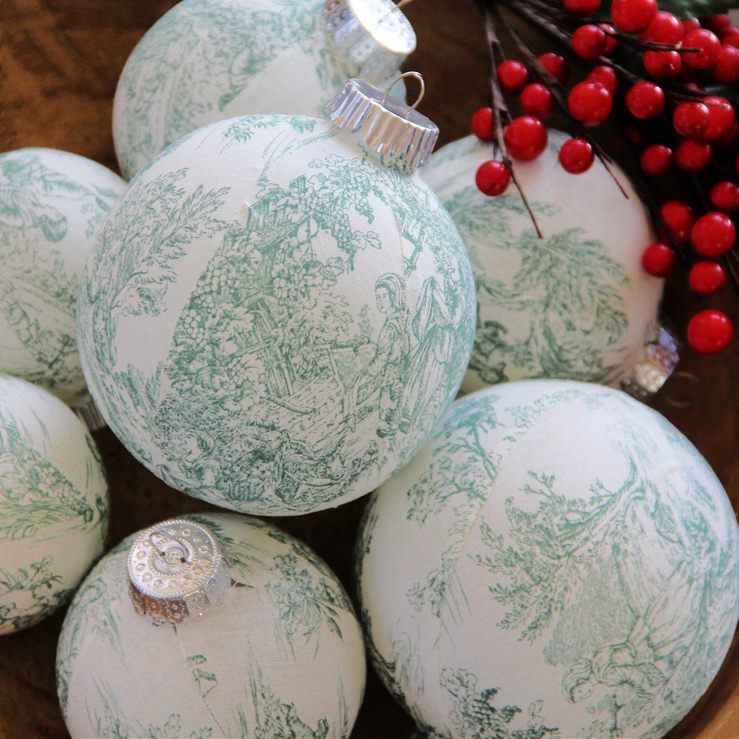 Green Toile Christmas Ornaments, Modern Christmas Decoration, Tree ...