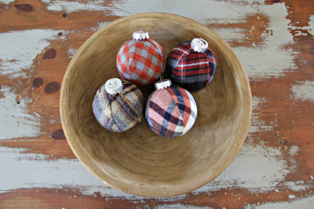 Plaid Fabric Christmas Ornaments: Rustic Cabin Holiday Decor (set of 4 ...