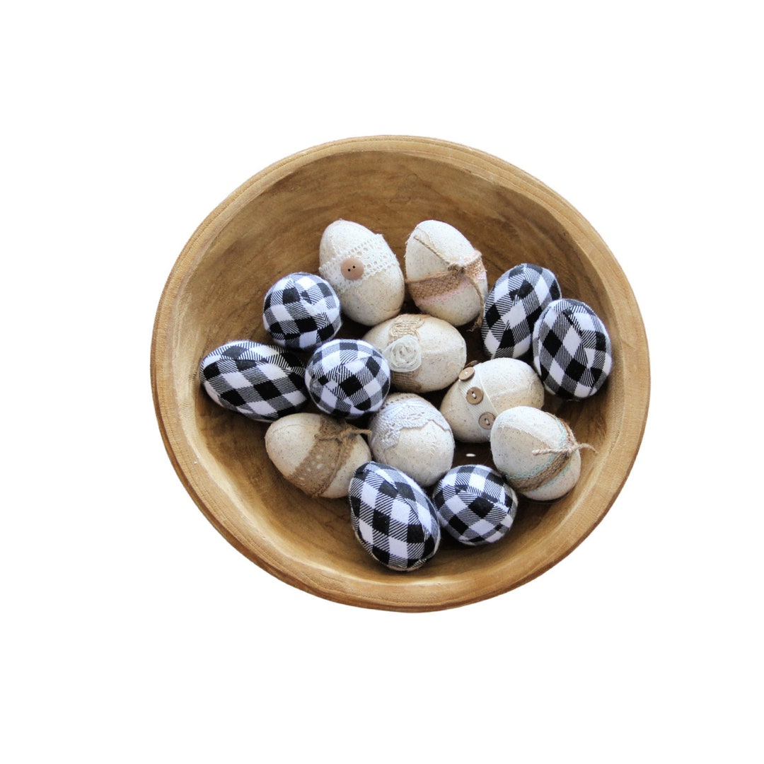 Rustic Neutral and Buffalo Plaid Easter Eggs, Fabric Eggs, Farmhouse ...