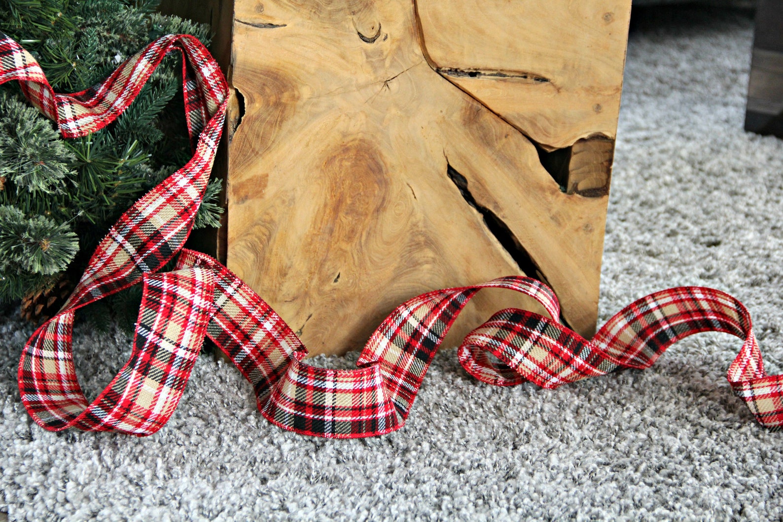Plaid Christmas Ribbon. Wire Lined. Modern Christmas Decor - Etsy