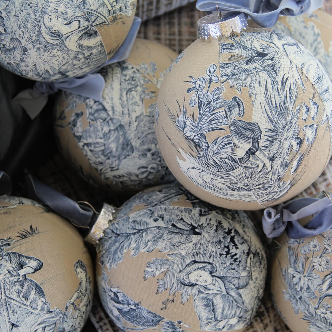 Tan and Blue Toile Christmas Ornaments. Extra Large - 5 Inch - Etsy