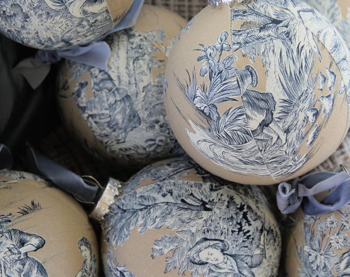 Tan and Blue Toile Christmas Ornaments. Extra Large - 5 Inch - Etsy