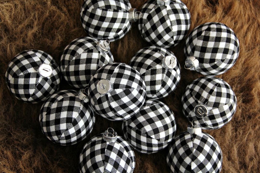 Buffalo Plaid Christmas Ornaments: Black & White Fabric Set - Etsy